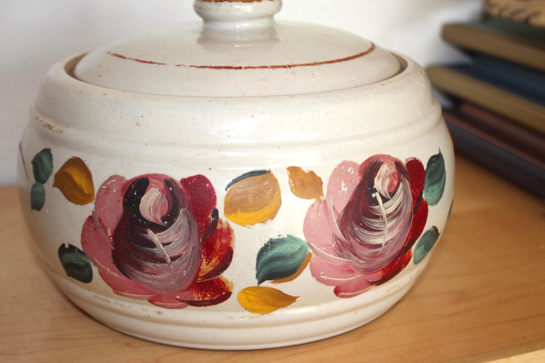 1940s Ransburg WHITE Beanpot 9 Handpainted Folk Art Pottery Casserole ...