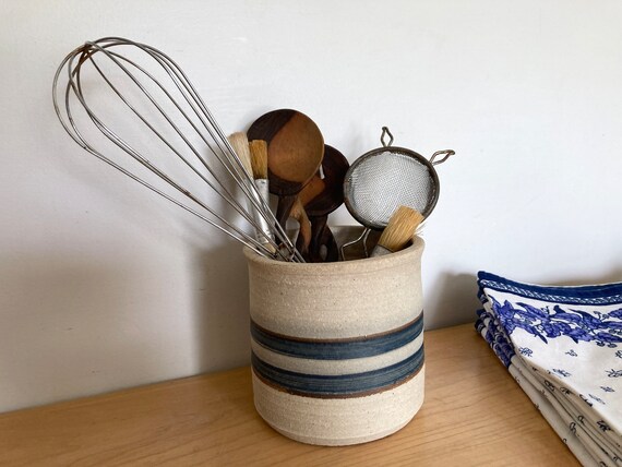 Vintage Nubby Stoneware Utensil Holder Crock Vase Pot off - Etsy