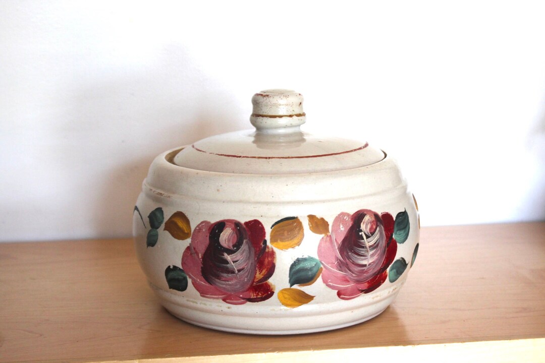 Ransburg 1940s White Beanpot 9 Handpainted Folk Art Pottery Casserole ...