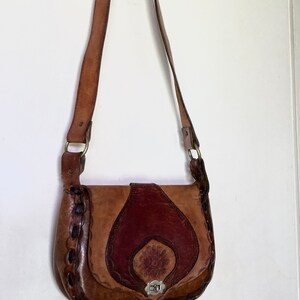 1970s Tooled Mandella Two Tone Leather Bag Cross Body or Shoulder Heavy ...