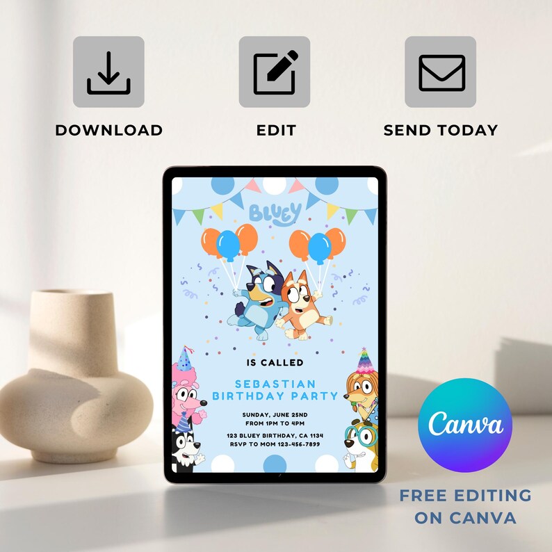 Bluey Birthday Invitation | Editable Party Template Canva | Instant ...