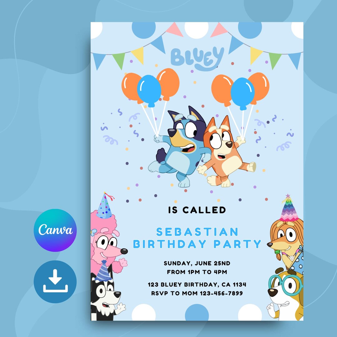 Bluey Birthday Invitation | Editable Party Template Canva | Instant ...