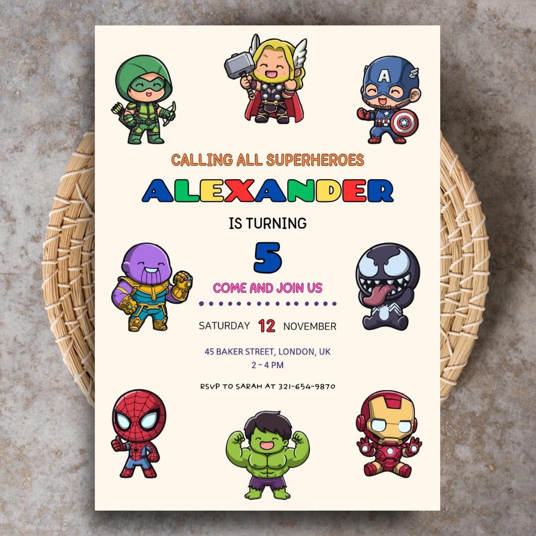 Avengers Superheroes Birthday Invitation | DIY Customizable Card ...