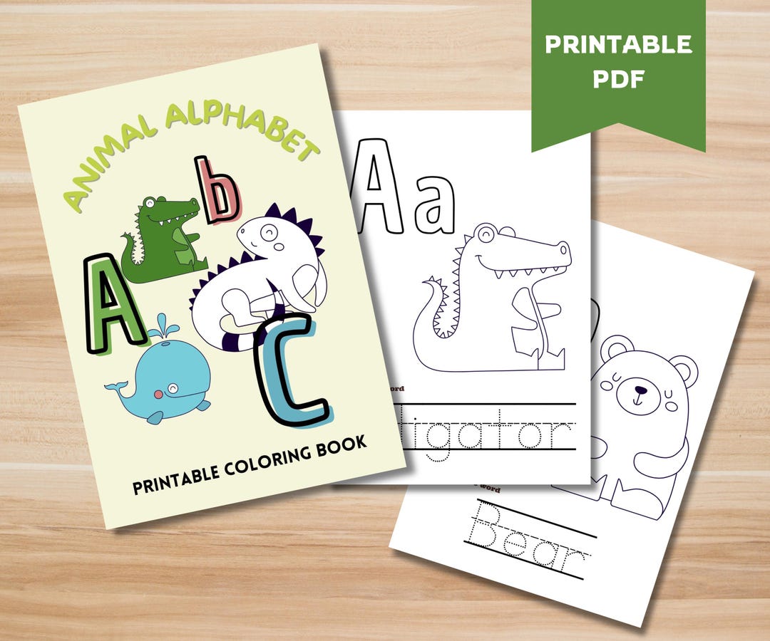Animal Alphabet Coloring Book, Printable ABC Coloring Pages, Digital ...