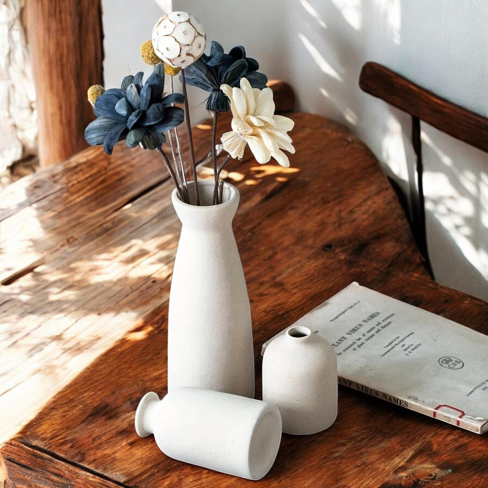 Rustic Ceramic Vases Set of 3, Farmhouse Flower Decor, Living Room ...