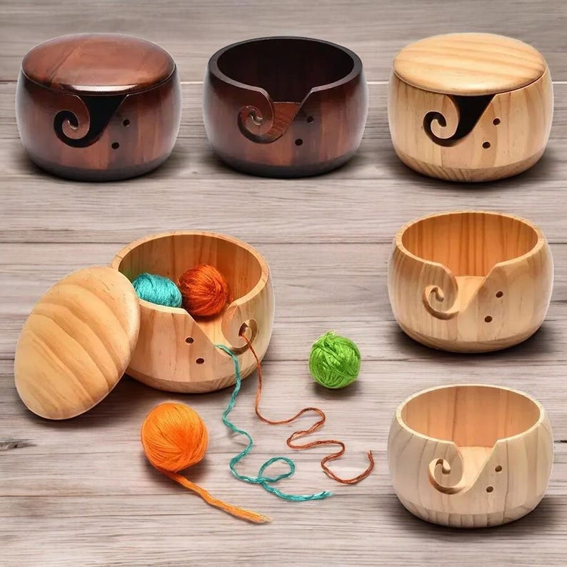 Wooden Yarn Bowl for Knitting and Crochet - Handmade Wool Storage - Etsy