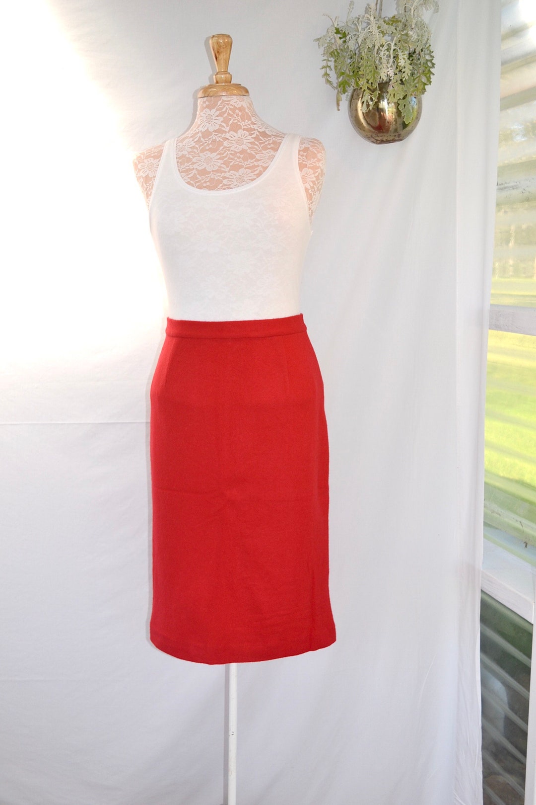 Vintage Angora Wool Pencil Skirt: Cherry Red Holiday Party Skirt (aus ...