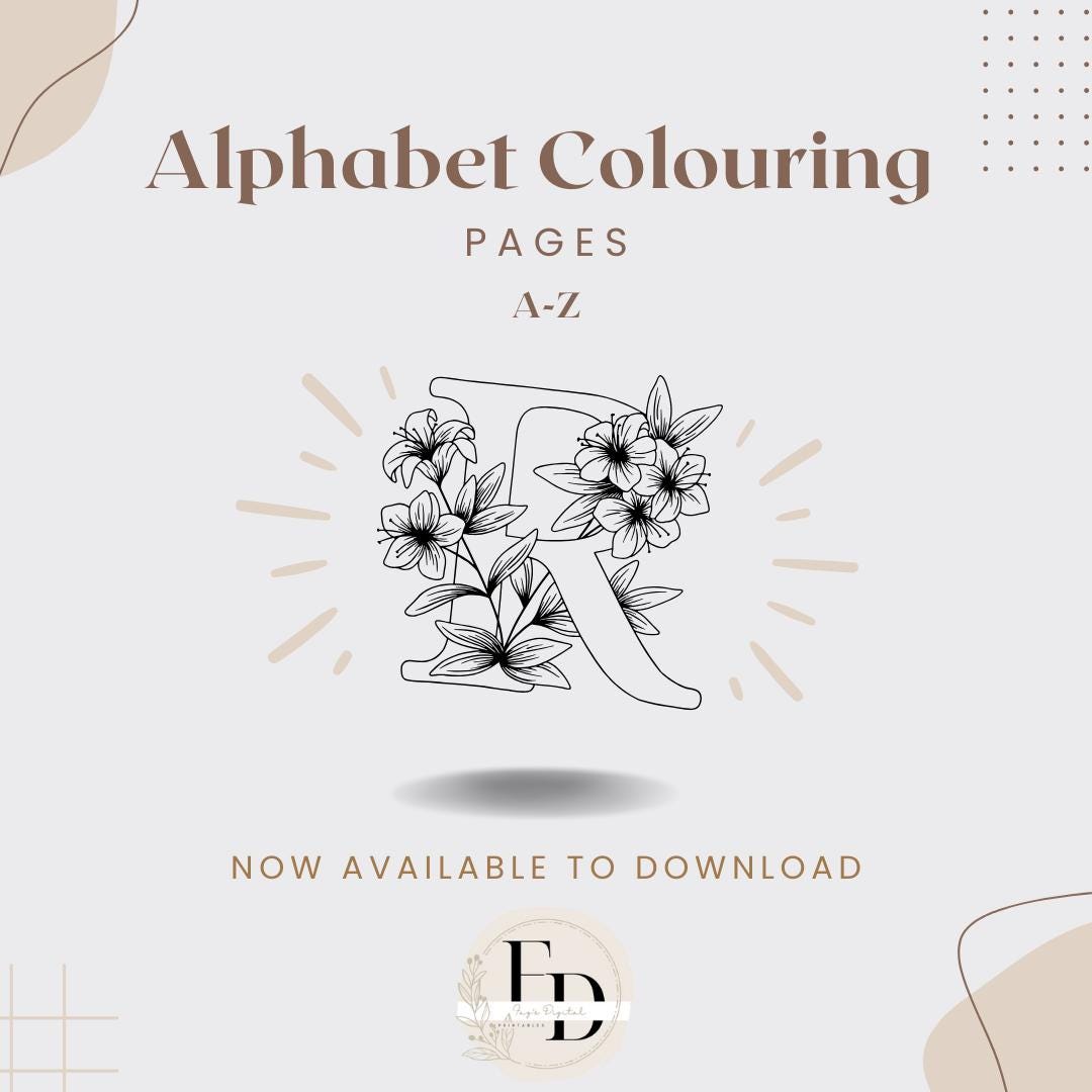 Floral Alphabet Colouring Pages A-Z Printable - Etsy