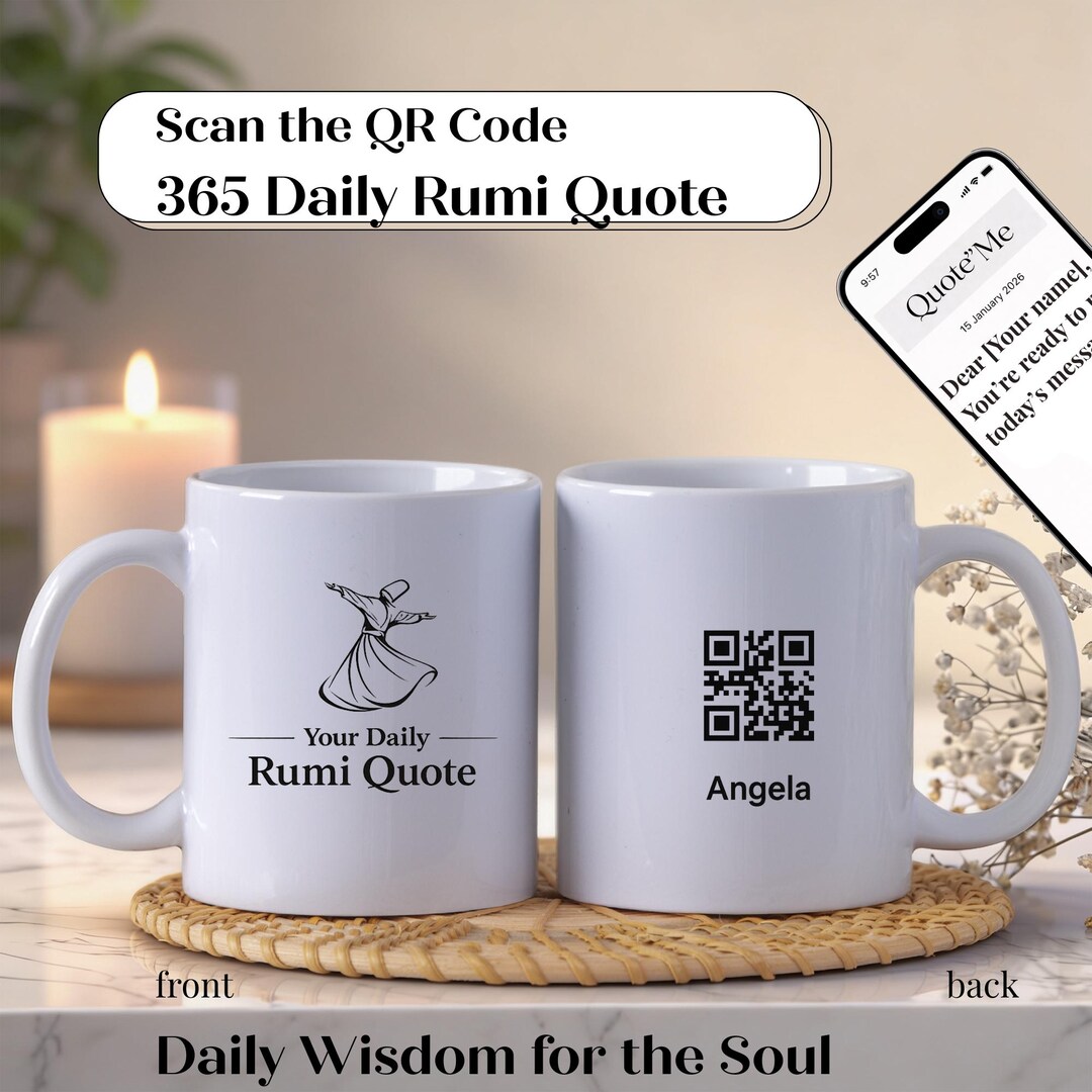 Personalized Rumi Quote Mug With QR Code – 365 Daily Wisdom Messages - Etsy