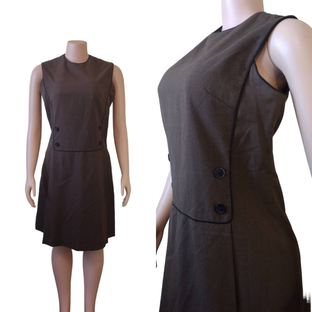 Vintage 1960's Bobbie Brooks Mod Brown Sleeveless Shift Dress / 33 ...
