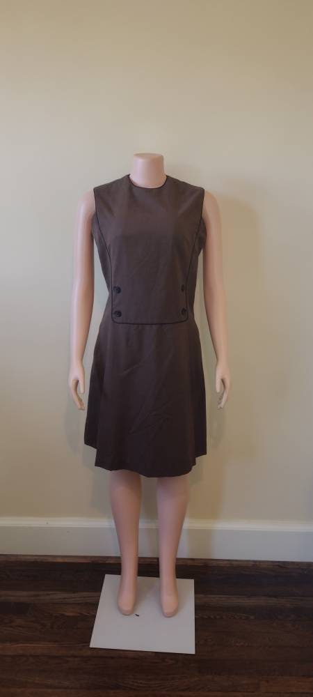 Vintage 1960's Bobbie Brooks Mod Brown Sleeveless Shift Dress / 33 ...