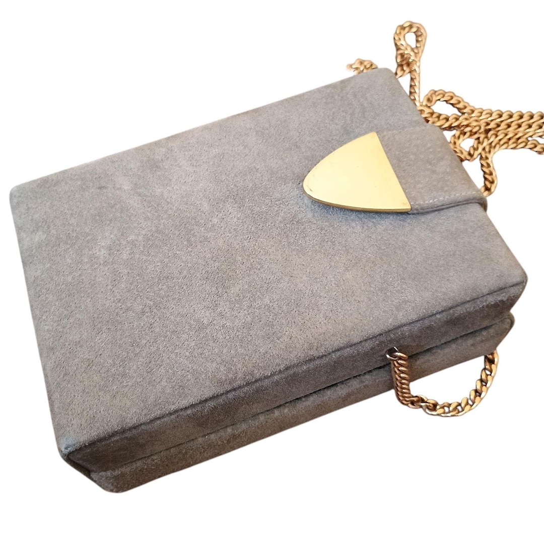 Vintage 1980s Gino Leather Grey Box Crossbody Purse With Gold Chain - Etsy