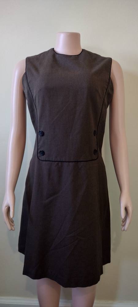 Vintage 1960's Bobbie Brooks Mod Brown Sleeveless Shift Dress / 33 ...