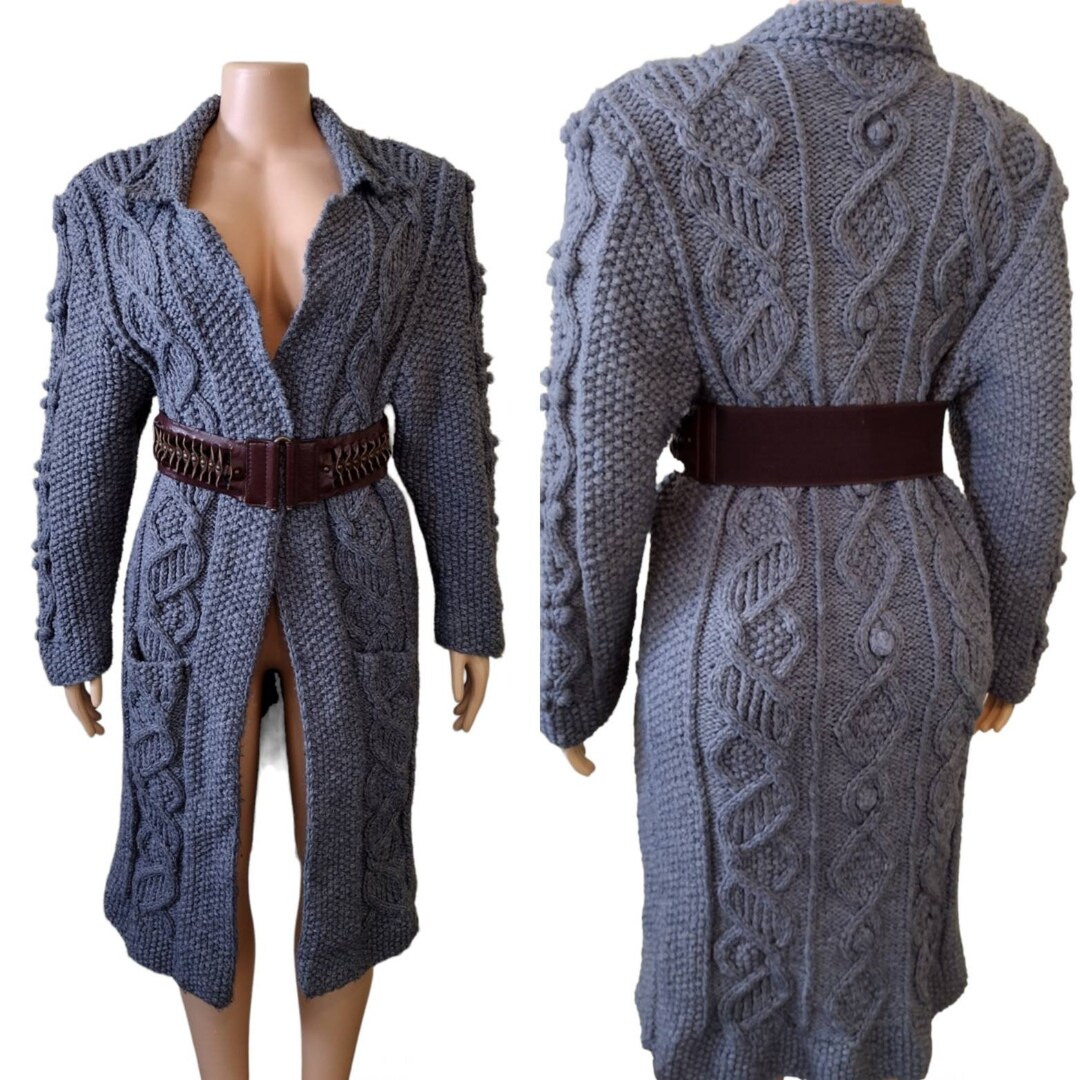 Vintage Handmade Charcoal Cable Knit Duster Sweater / Large - Etsy