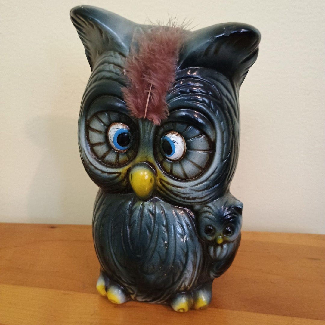 Vintage Rossini Japan Chalkware Blue Owl Figurine Novelty Bank - Etsy