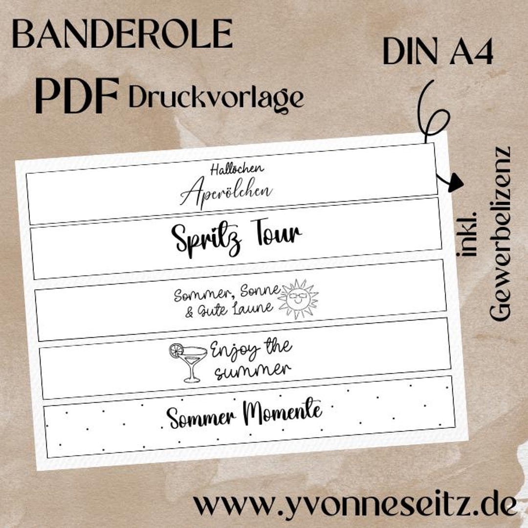 PRINT PDF Template for Banderole With 5 Designs - Summer - A4 Printable ...