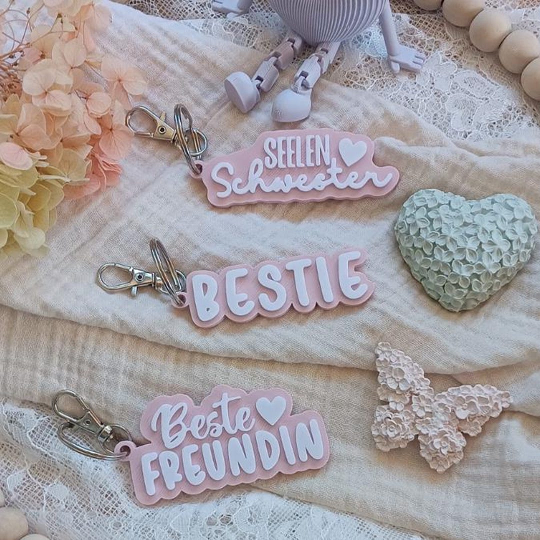 STL 3D Printing File Keychain 3-piece Girlfriend Best Bestie Friendship ...