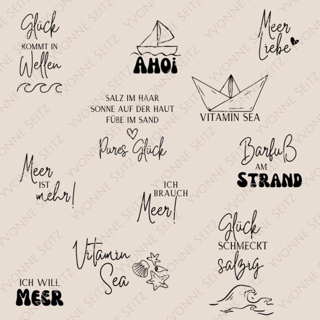 SVG Laser Datei Gravur Meer Sommer Urlaub Strand Küste Meerweh Ahoi Wellen Laserdatei ...