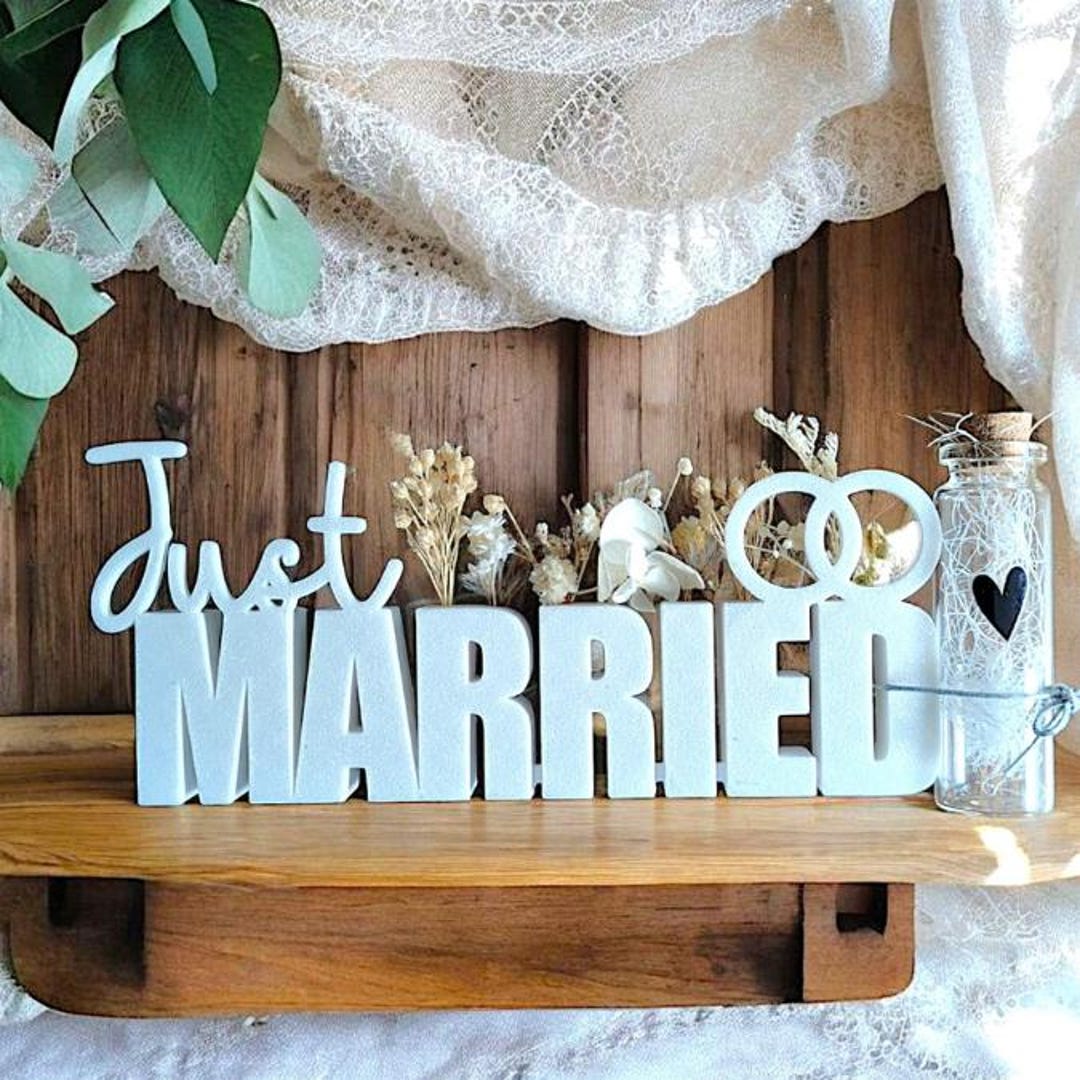 STL 3D Printing File Wedding Lettering Just Married With Holes for ...