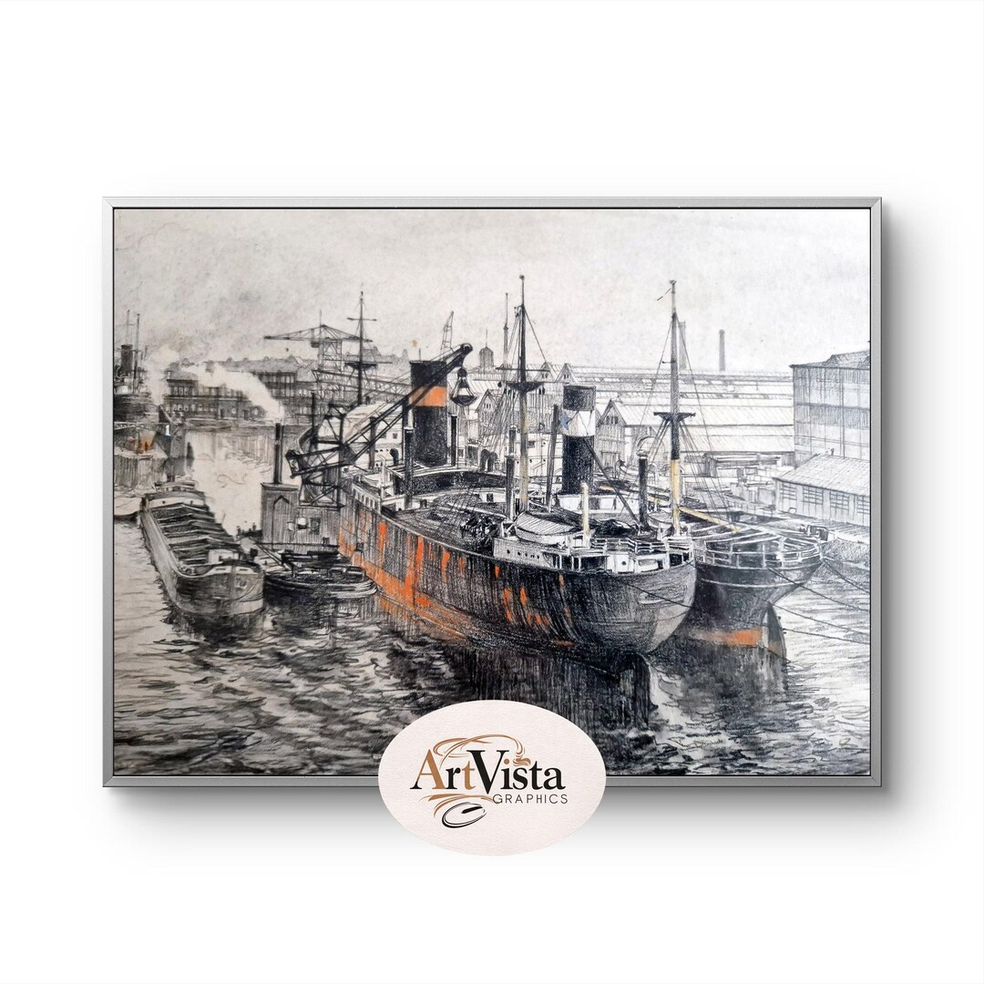 Steamboat Wall Art, Vintage Oil Painting, Vintage Ship, Antique Art ...