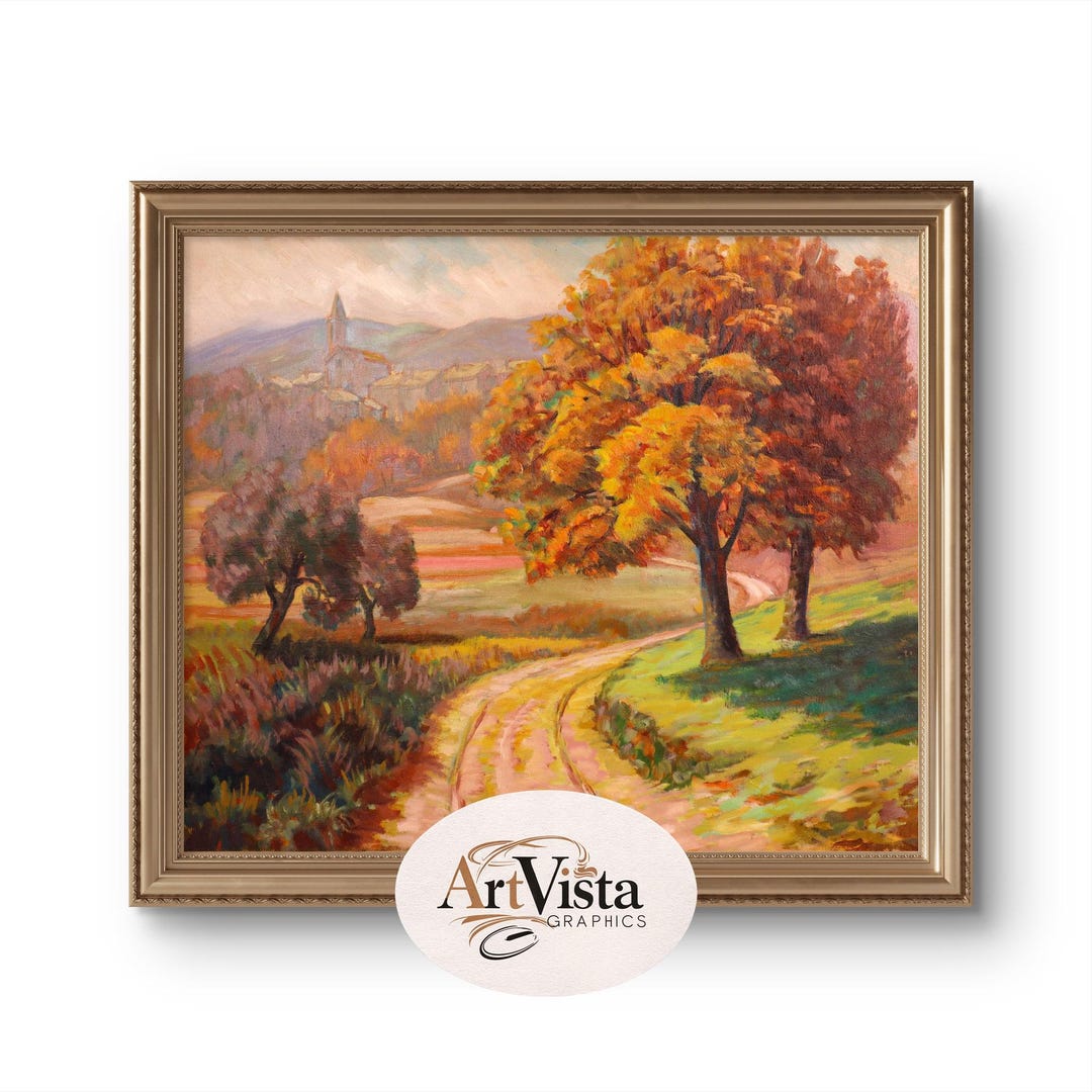 Autumn Decor Fall Road Print Trees Wall Art, Nostalgic Golden Autumn ...