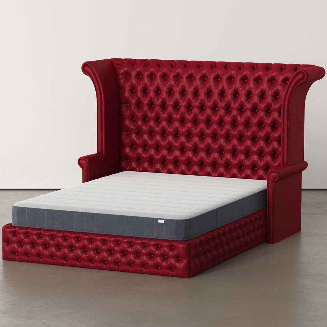 Chesterfield Wingback Bed, Oxblood Red Tufted Leather King With High ...