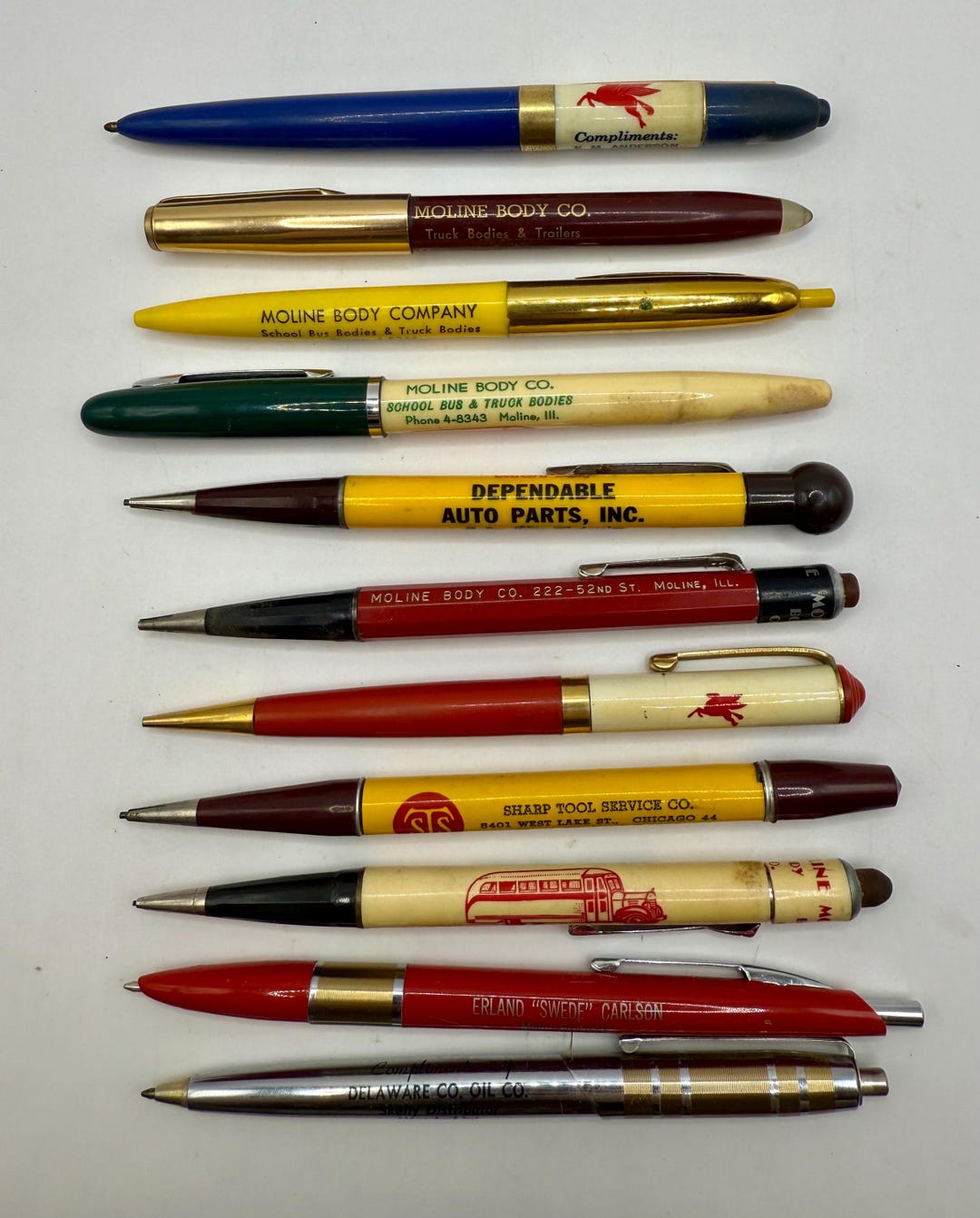 Collection of 11 Advertising Pens/penciled Vintage Gas and Oil Mobil ...