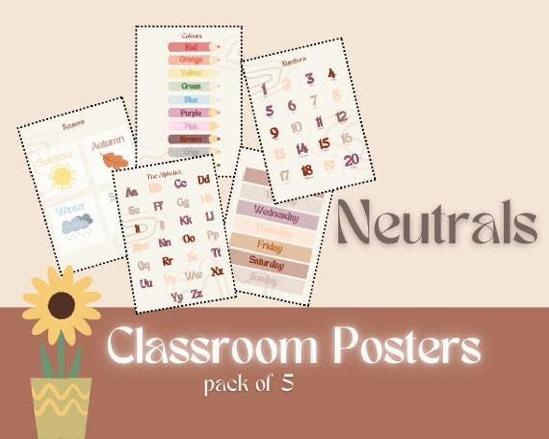 Classroom Poster Pack - Neutrals - Pack of 5 - Educational Posters for ...