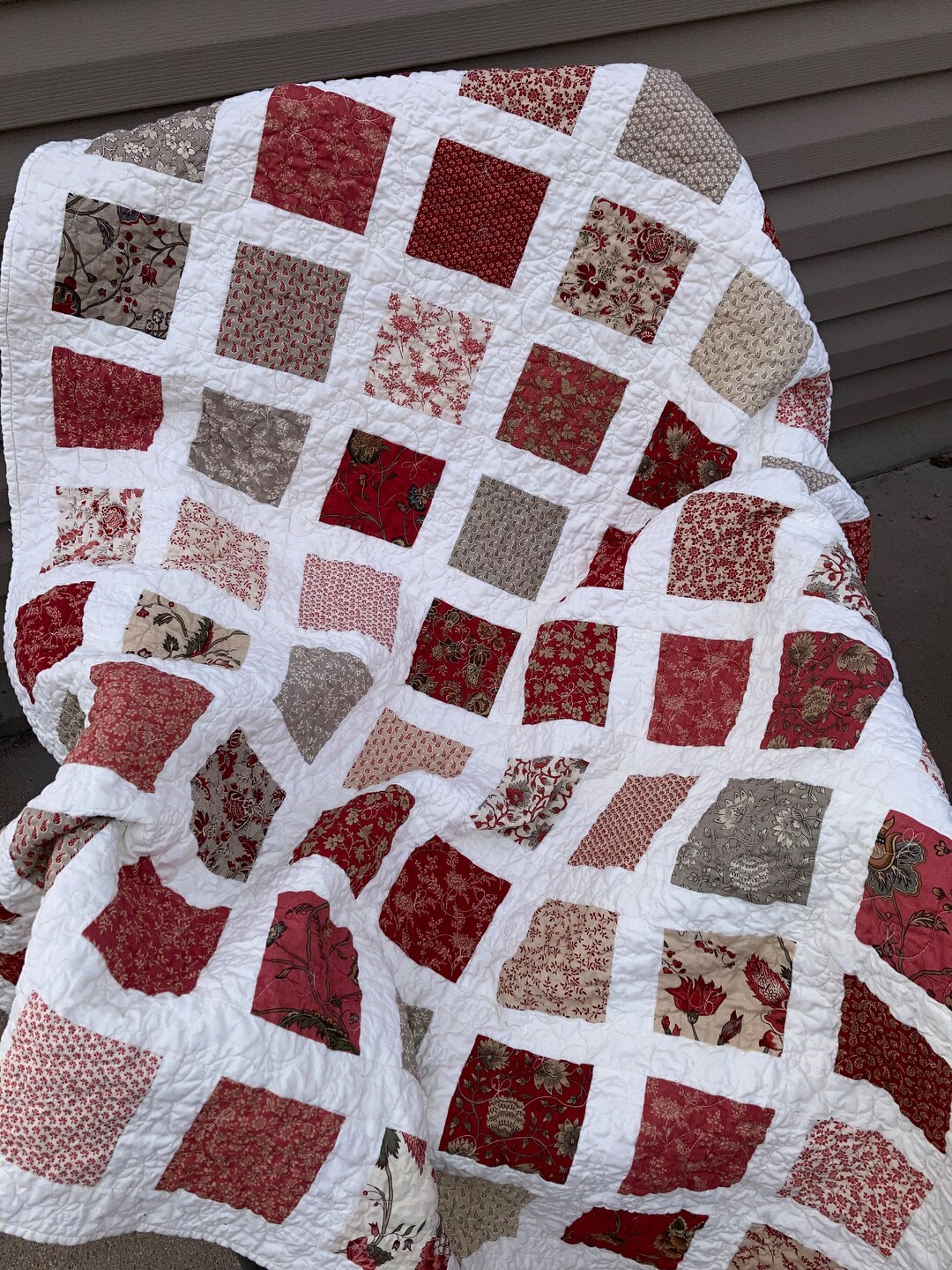 Bonheur De Jour Lap Quilt Red and Cream Patchwork Moda - Etsy