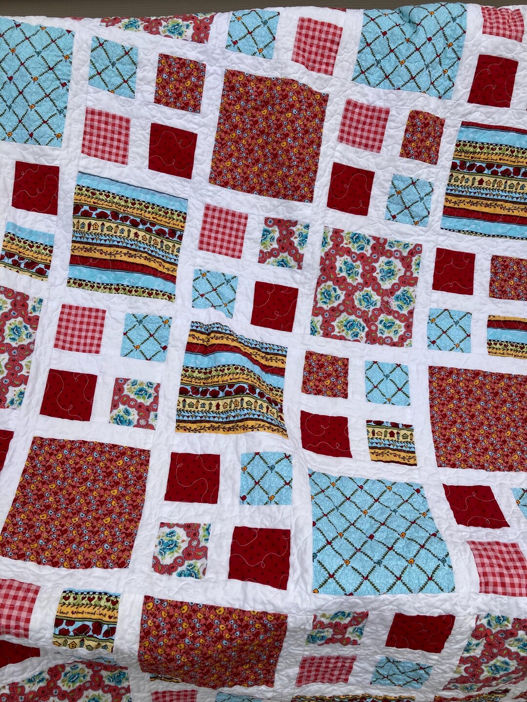 Red Bird Patchwork Twin Quilt - One of a Kind - Etsy