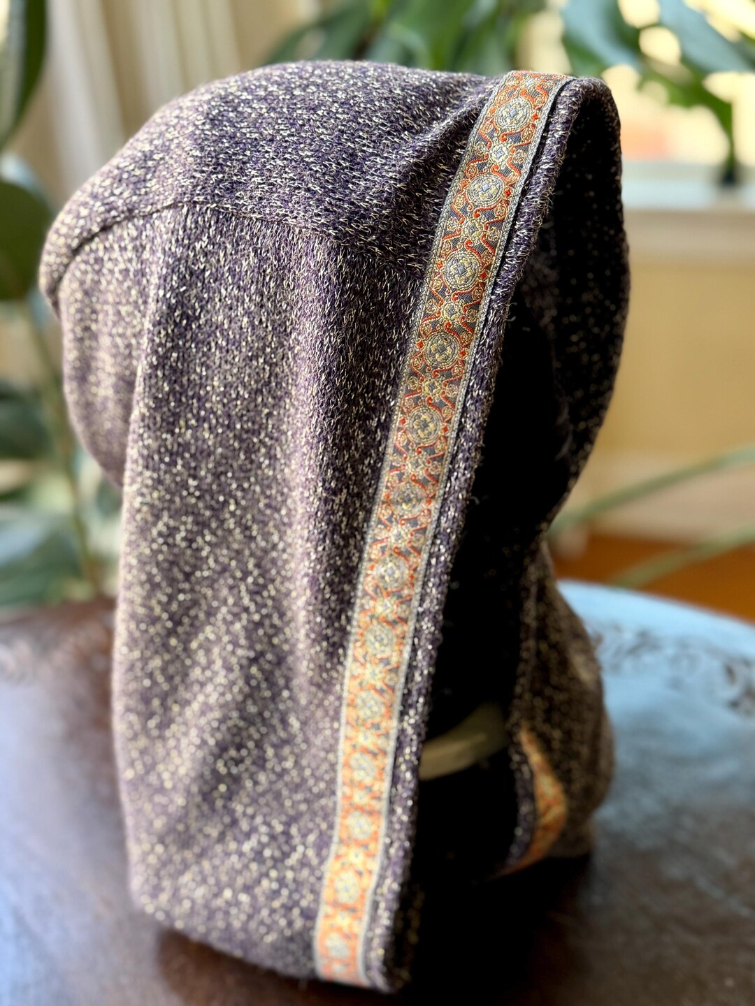 The Medieval Cowl Hood in Metallic Gold Lurex Knit (purple) by Opal ...
