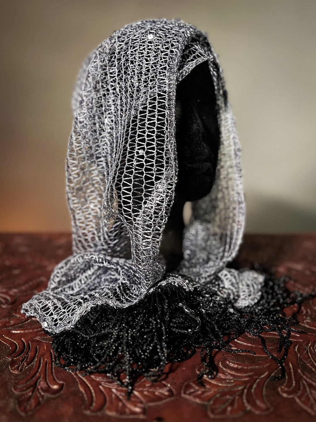FINAL SALE Silver Blue Sequin Net Hip Scarf, Head Wrap or Ritual Cloth ...