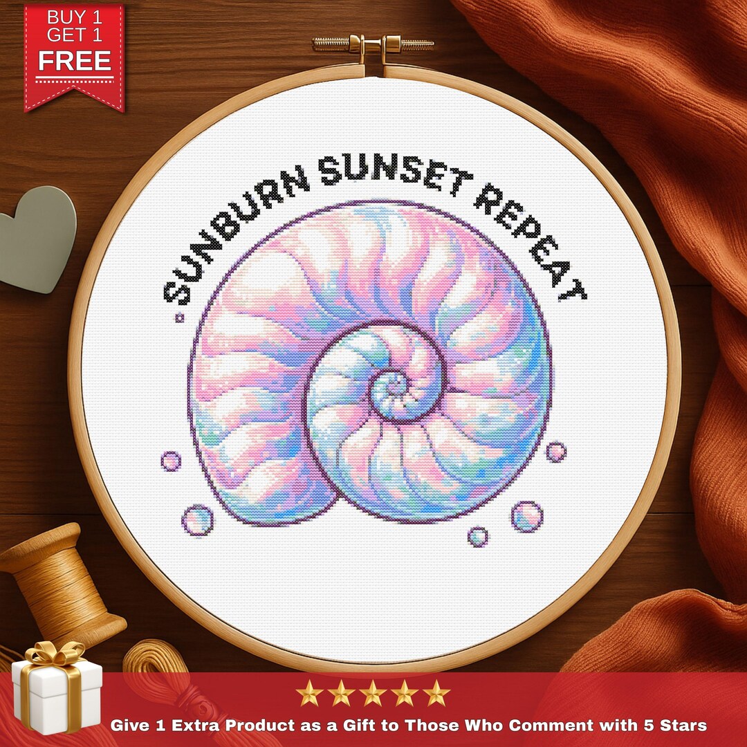 Seashell Cross Stitch Pattern, Pastel Beach Embroidery (PDF Download ...
