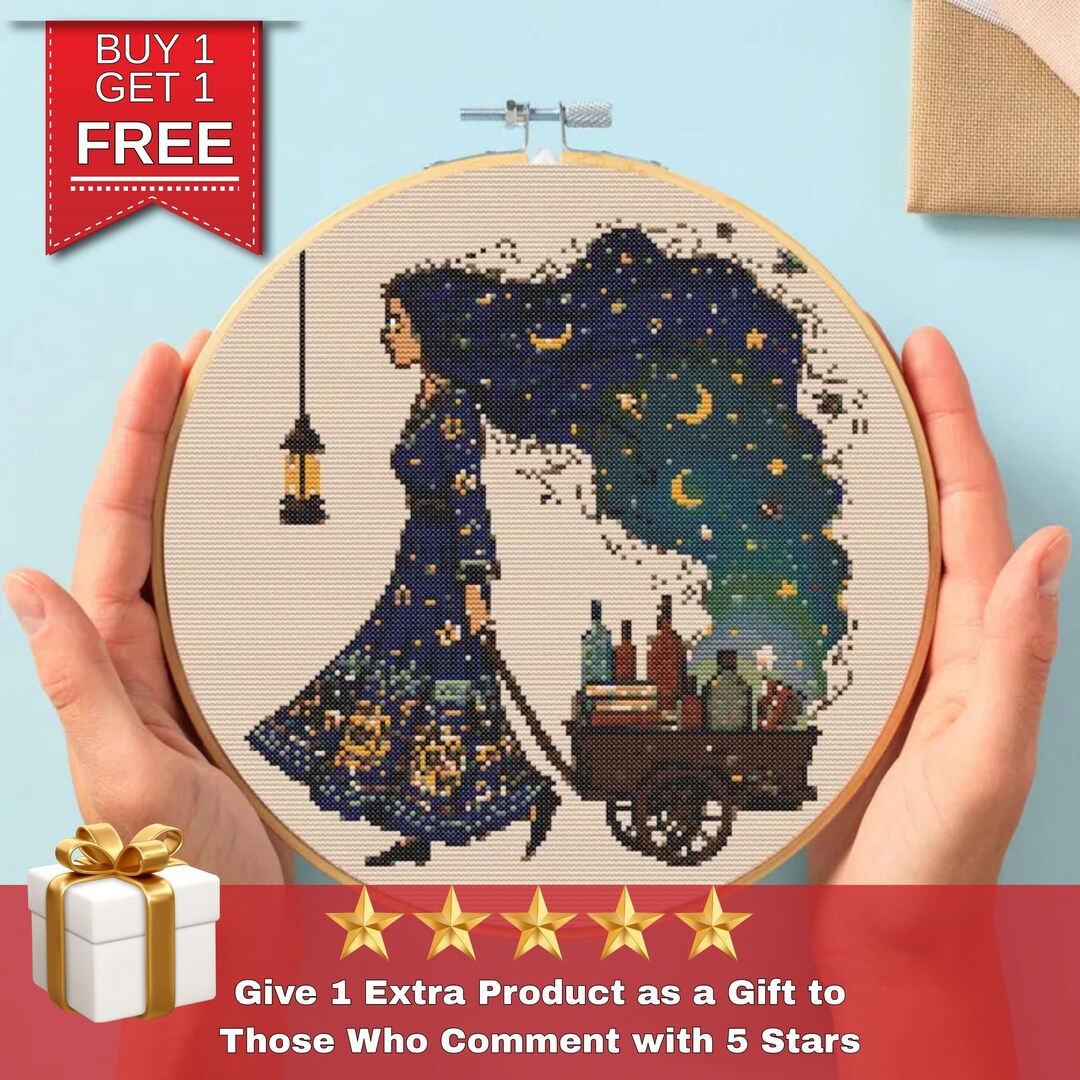 Dreamy Girl Reading Cross Stitch Pattern: Books and Night (PDF) - Etsy