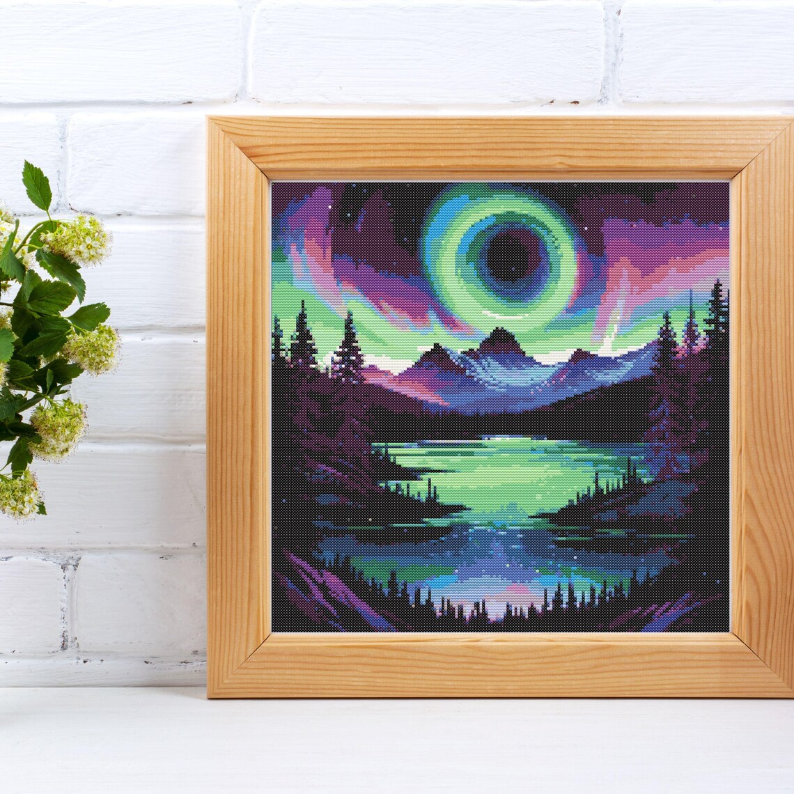 Northern Lights Cross Stitch Pattern: Watercolor Landscape (PDF ...