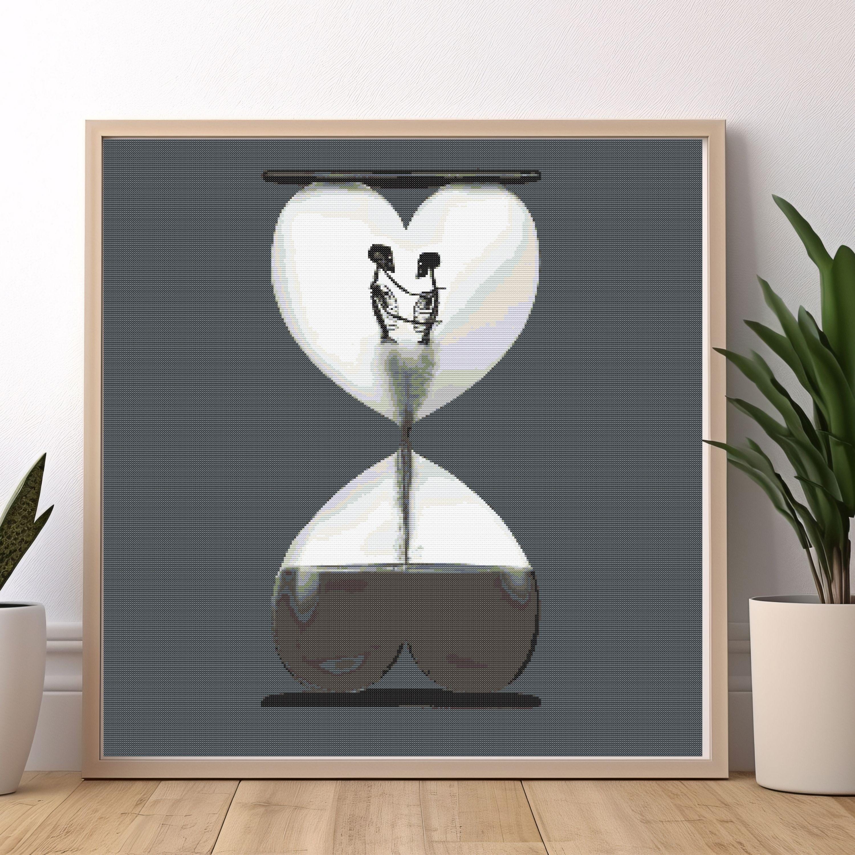 Love Hourglass Cross Stitch Pattern: Heart Couple Embroidery (PDF ...
