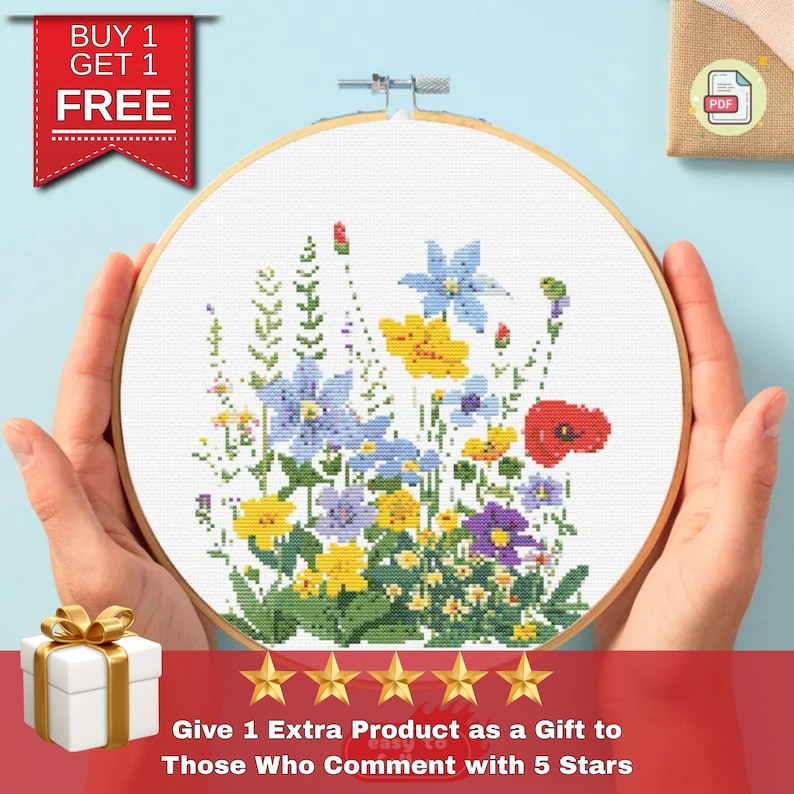 Wildflowers Cross Stitch Pattern PDF, Watercolor Meadow Embroidery ...