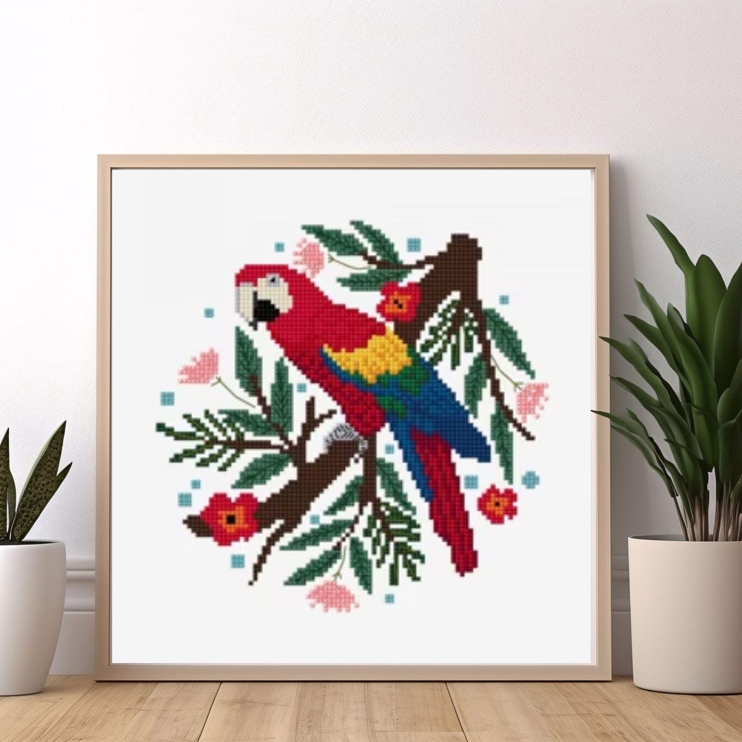 Scarlet Macaw Cross Stitch Pattern: Tropical Bird Embroidery (digital ...