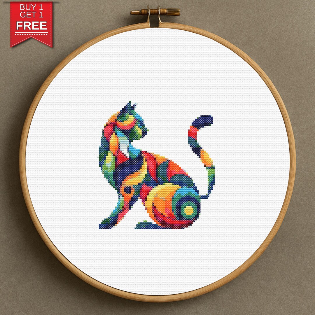 Rainbow Cat Cross Stitch Pattern: Modern Geometric Kitty (PDF Pattern ...