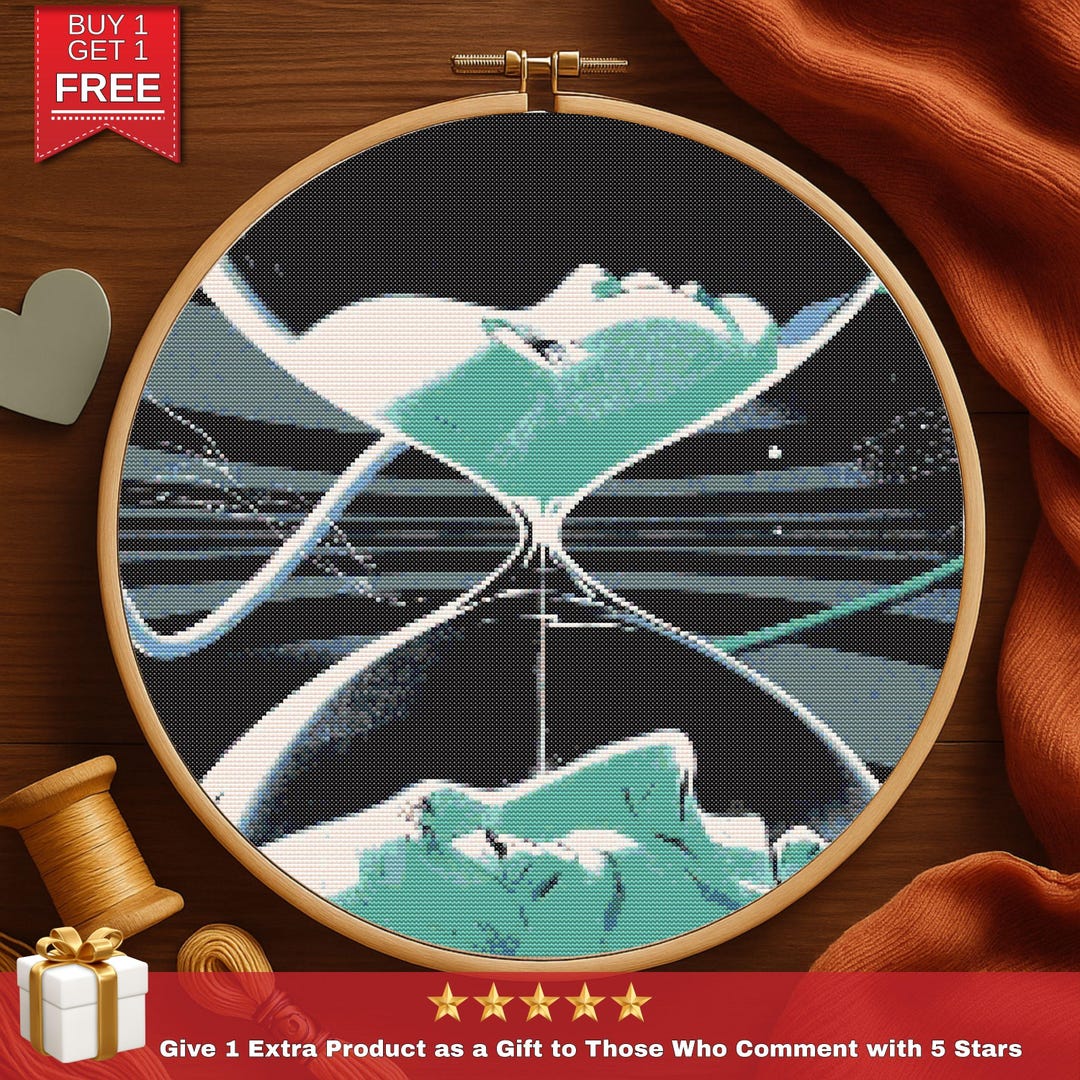Surreal Hourglass Cross Stitch, Digital Time Face Pattern, Modern ...