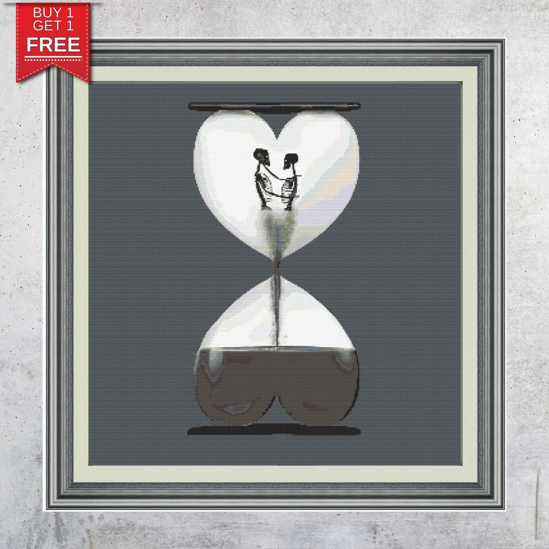 Love Hourglass Cross Stitch Pattern: Heart Couple Embroidery (PDF ...