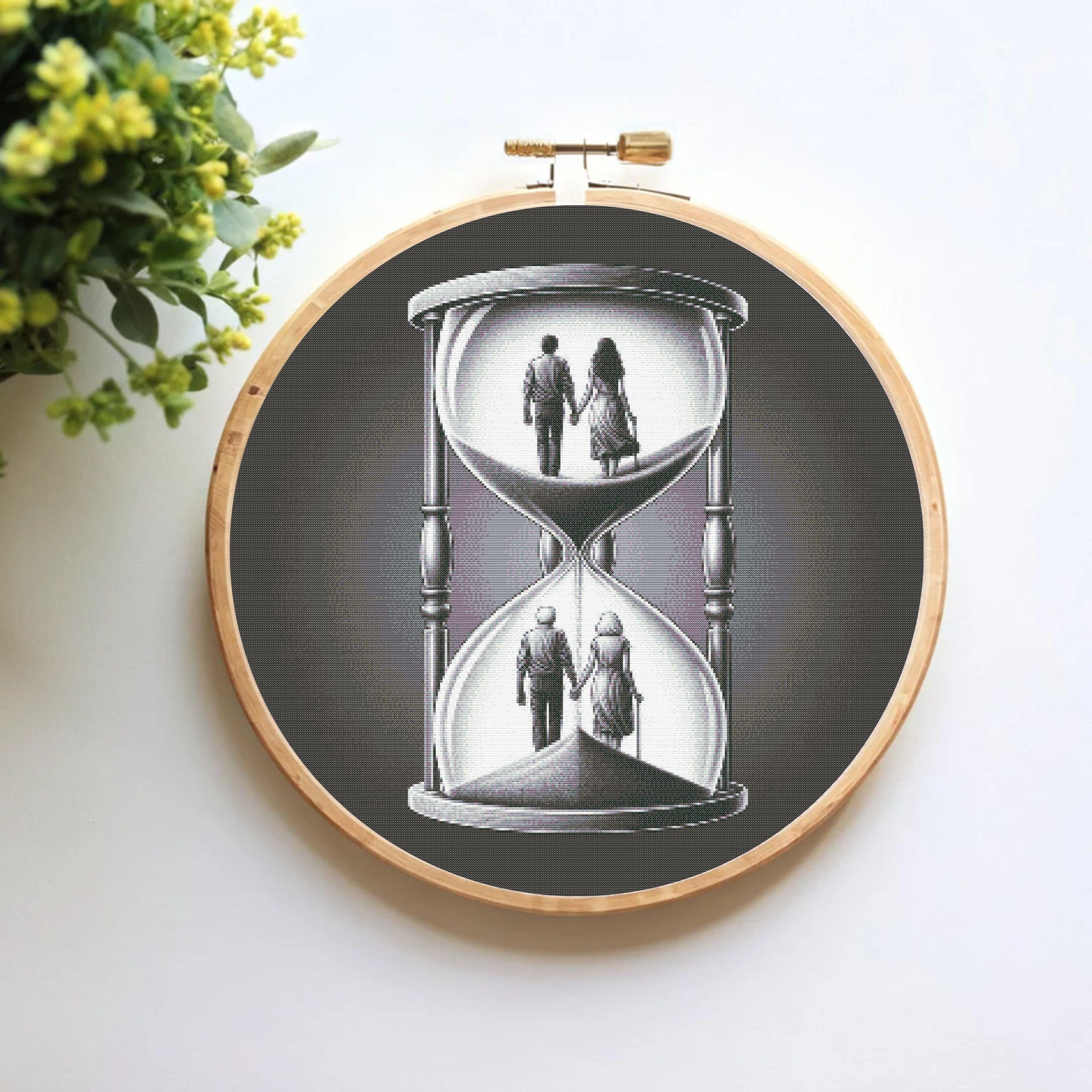 Hourglass Love Cross Stitch Pattern, Black and White Embroidery PDF - Etsy