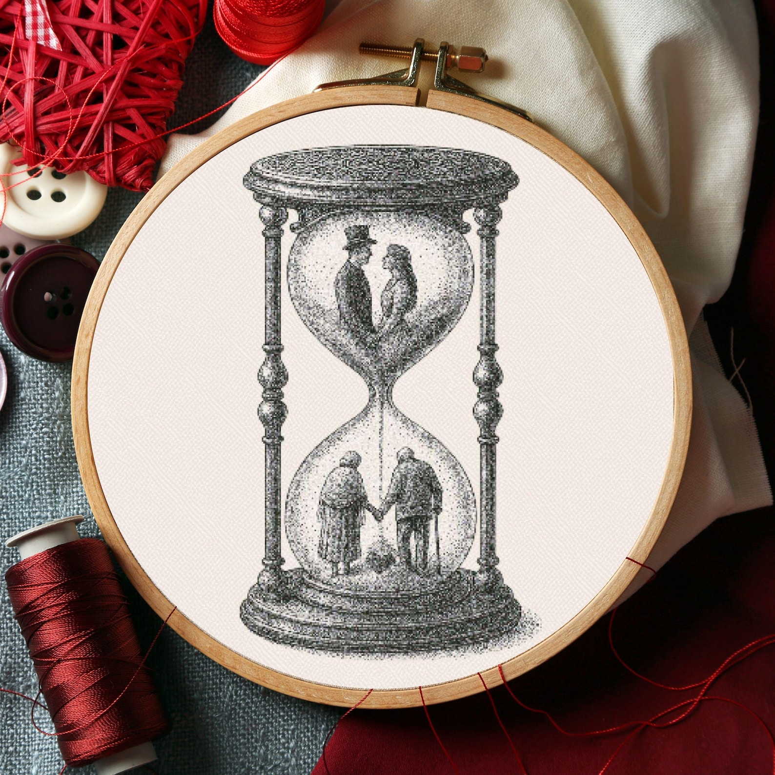 Timeless Hourglass Cross Stitch Pattern Pdf, Black White Young Old ...