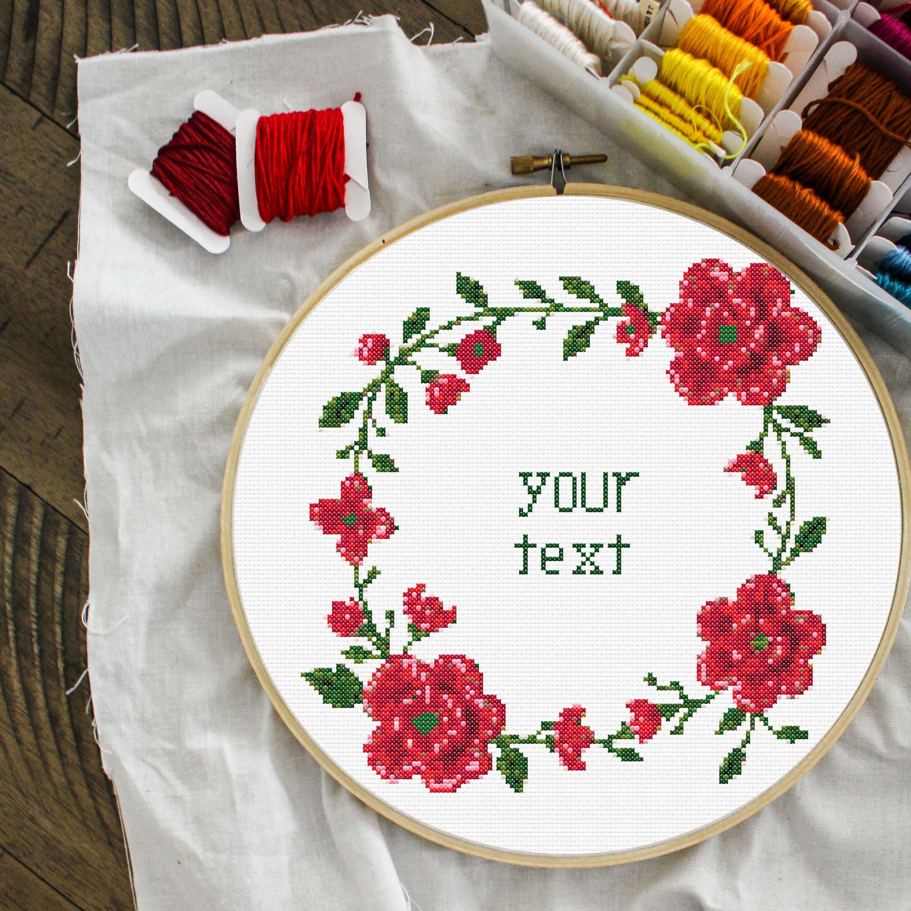 Custom Floral Wreath Cross Stitch Pattern: Personalized Text (digital ...