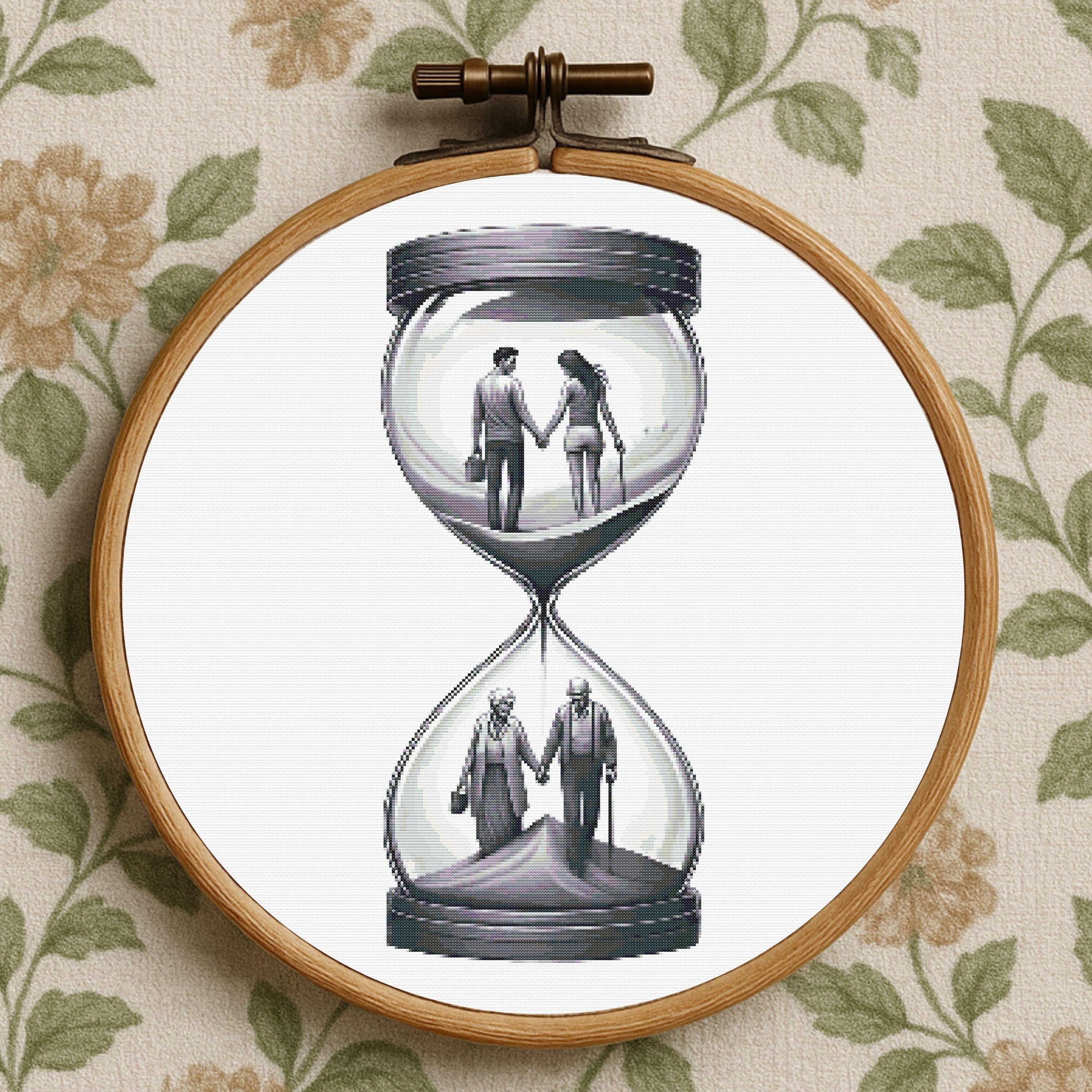 Timeless Hourglass Cross Stitch Pattern, Black White Romantic Love ...