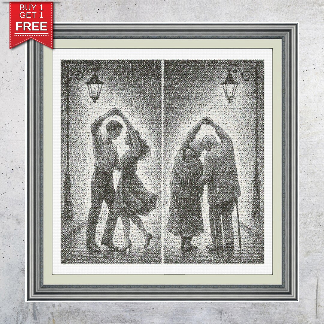 Forever Love Cross Stitch Pattern: Romantic Couple Dance, Grayscale ...
