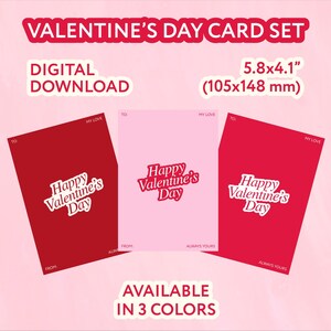 Valentines Day Card Set Minimal Printable Postcards in Red & Pink - Etsy