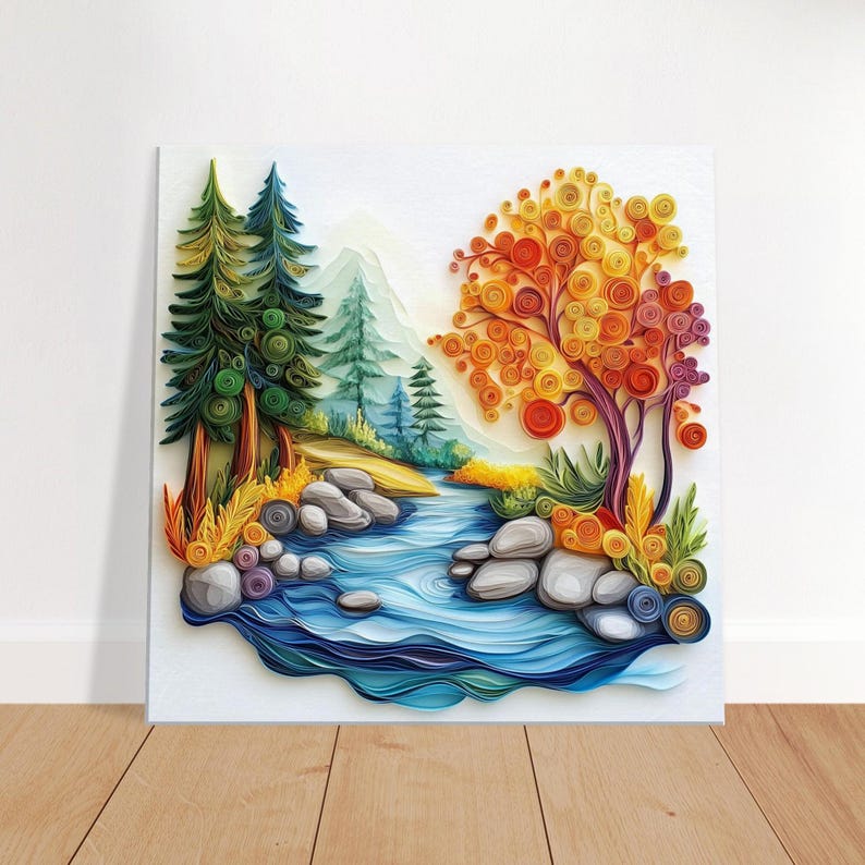 Autumn River, Paper Quilling Artwork of a Fall Landscape With Flowing ...