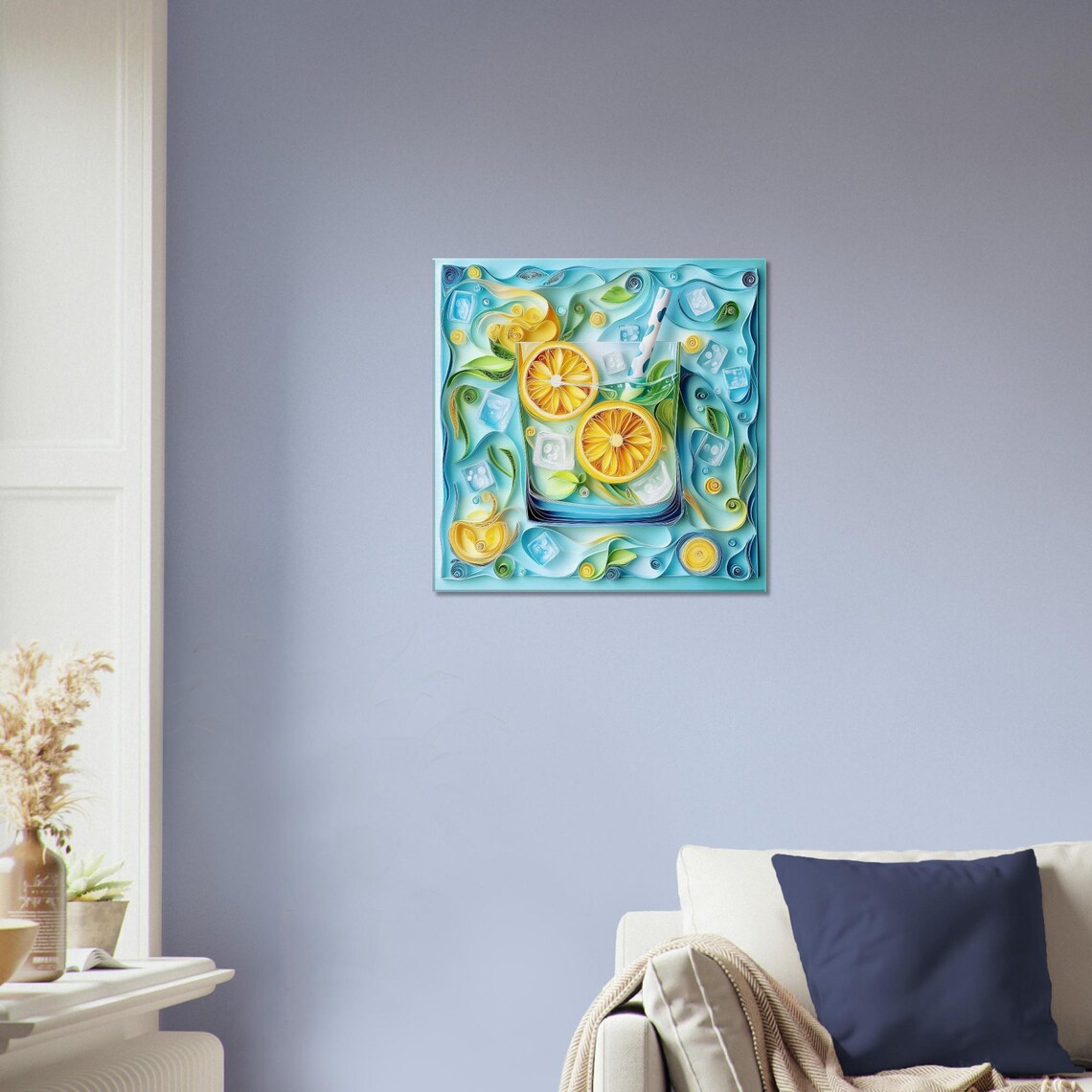 Citrus Splash, Paper Quilling Artwork of Lemon Drink With Ice, Quilled ...