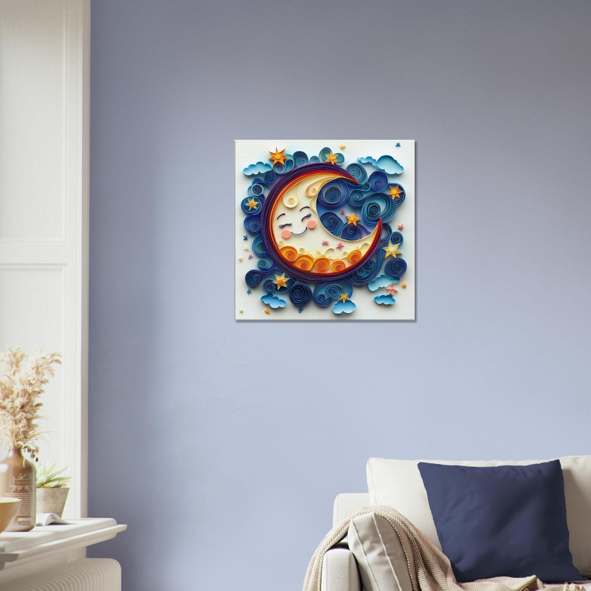 Sleepy Moon, Paper Quilling Artwork of a Moon and Stars, Quilled Paper ...